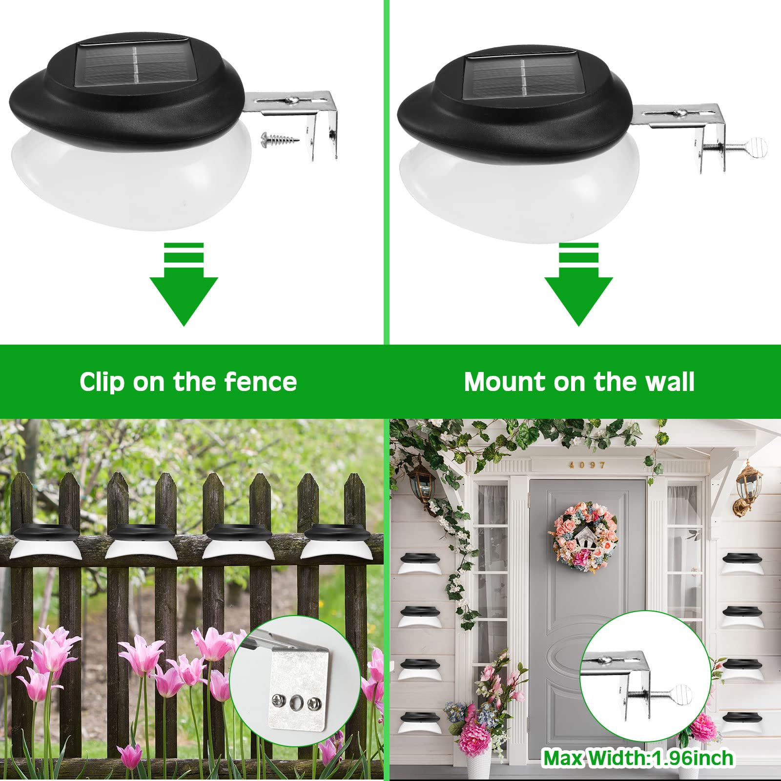 12 Pieces Solar Gutter Solar Lights Outdoor 9 LED Waterproof Gutter Solar Lighting Deck Fence Sun Power Lamps White Light for Garden Backyard Pathway Roof Yard Utility Patio Wall (Black)
