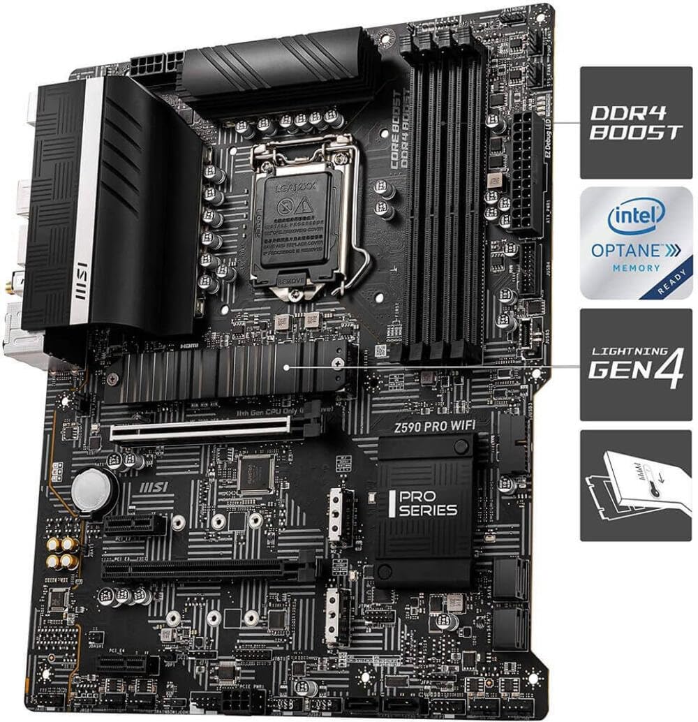 MSI Z590 PRO WiFi ProSeries PC Gaming Motherboard (ATX, 11th/10th Gen Intel Core, LGA 1200 Socket, DDR4, PCIe 4, M.2 Slots, USB 3.2 Gen 2, 2.5G LAN, DP/HDMI, Wi-Fi 6E) (Renewed)