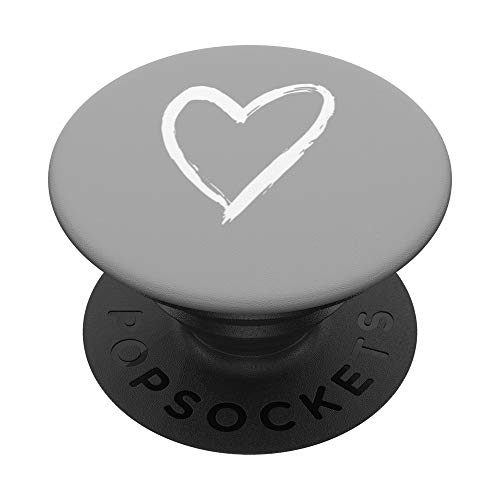 Cute Hand Drawn Minimalist White Heart on Grey PopSockets Swappable PopGrip