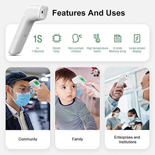 WORUIJIA Forehead Thermometer for Adults,Baby Digital Thermometer with Accurate Instant Readings, Fever Alarm and Memory Function, No Contact Infrared Thermometer for All People, White, WOFKAN004