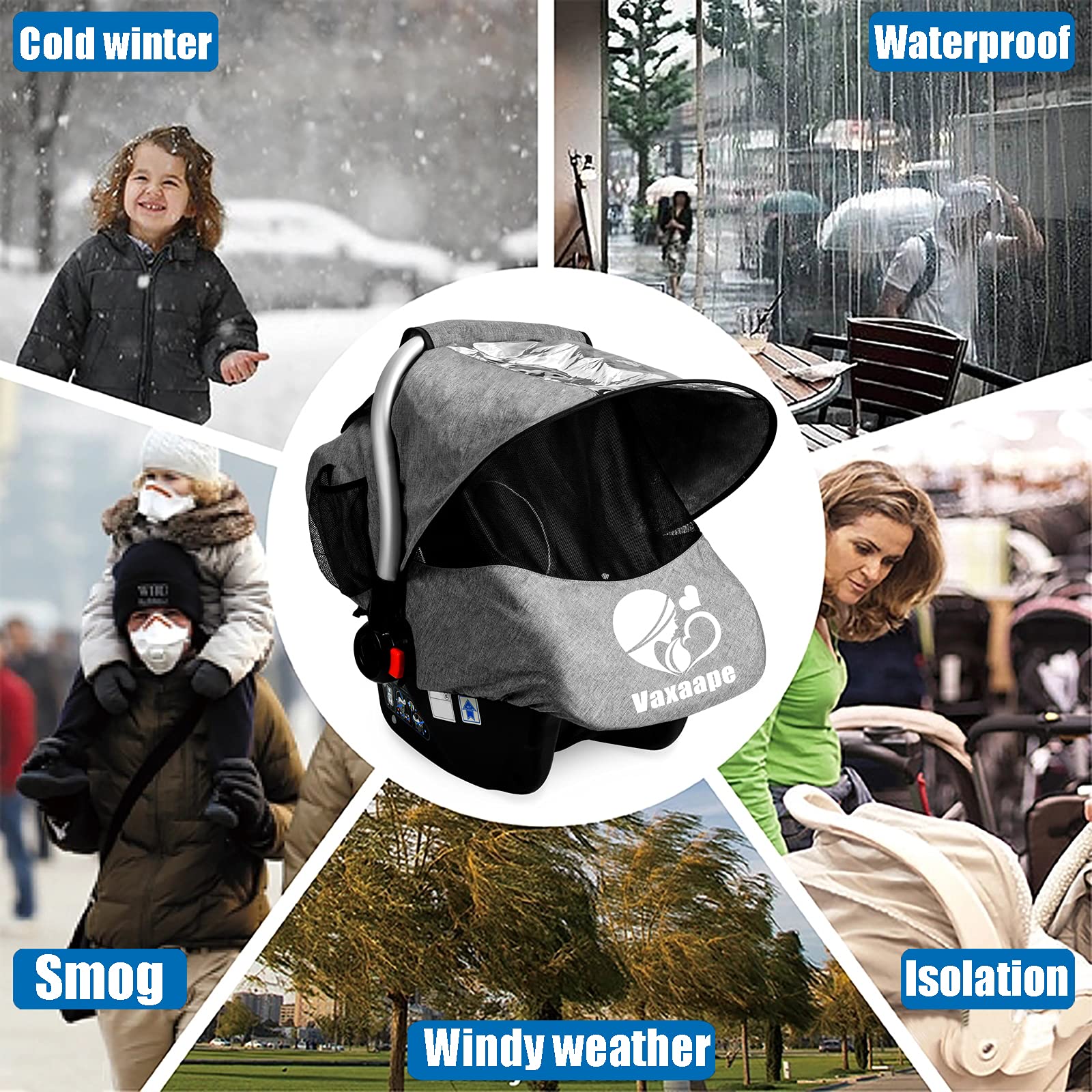 Car Seat Rain Cover,Food Grade EVA,Universal Car Seat Rain Weather Shields,Waterproof, Windproof Protection,Rain Cover Features Quick-Access Zipper Door+Ventilated Mesh Window for Insect Protection