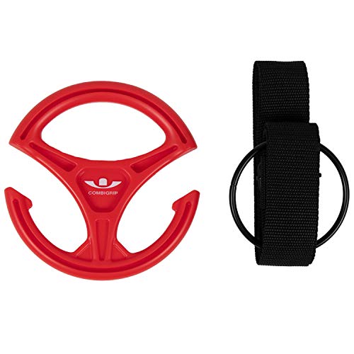 Combigrip Red Grocery Bag Handle Shopping Bag Carrier holds up to 300lbs Hands Free Concept Including Shoulder Strap For Safe Carrying with Dual Hooks and Comfortable Grip