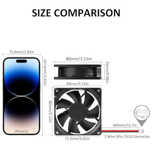 80mm Moisture-Proof Fan 2-Pack 12V DC 8025 High Airflow Cooling Fan 2 Wire 3Pin 3500RPM For rv fridge