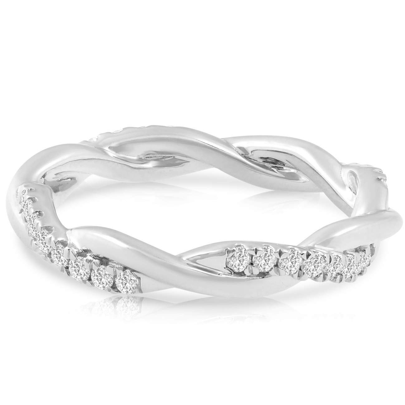 1/3 Ct Diamond Eternity Petite Twist Vine Eternity Wedding Ring 10k White Gold - Size 7