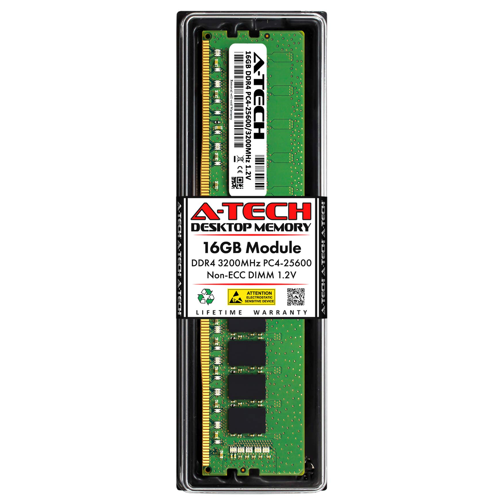 A-Tech 16GB DDR4 3200 MHz UDIMM PC4-25600 (PC4-3200AA) CL22 DIMM Non-ECC Desktop RAM Memory Module