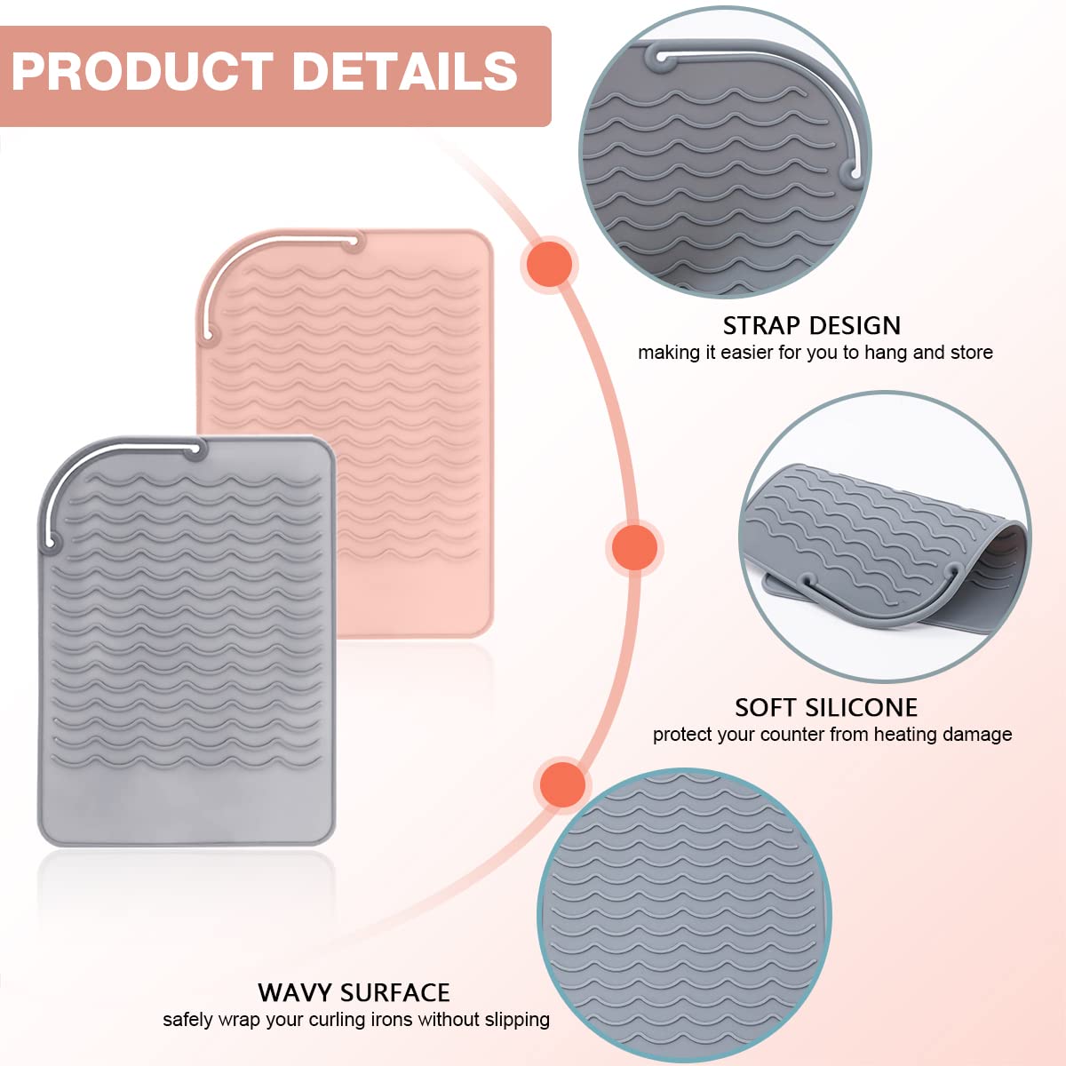 2 Pcs Heat Resistant Mat for Curling Iron Silicone Heat Resistant Pad Straightener Holder Flat Iron Mat Hair Styling Appliances Tools