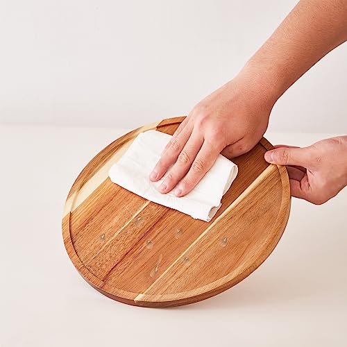 12" Acacia Wooden Lazy Susan Organizer for Kitchen Turntable Rotating Spice Rack Cake Stand Suitable for Home Decor, Dining Table Centerpiece, Spices Fruits Makeup Organization Decoration Brown
