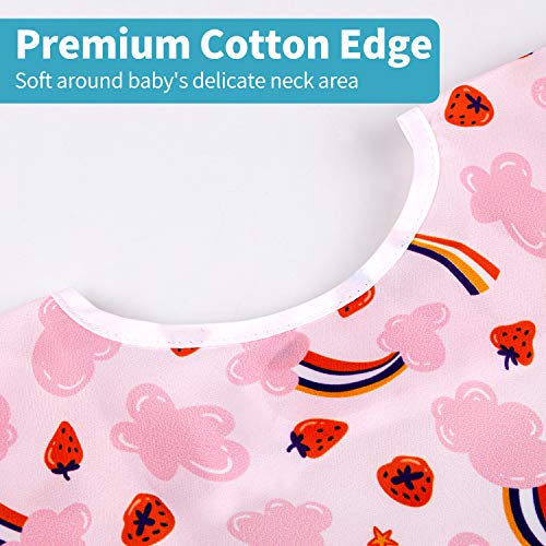 2 Pcs Long Sleeved Bib Set | Baby Waterproof Bibs with Pocket Bundle | Toddler Bib with Sleeves and Crumb Catcher | Play Smock Apron | 6-24 Months