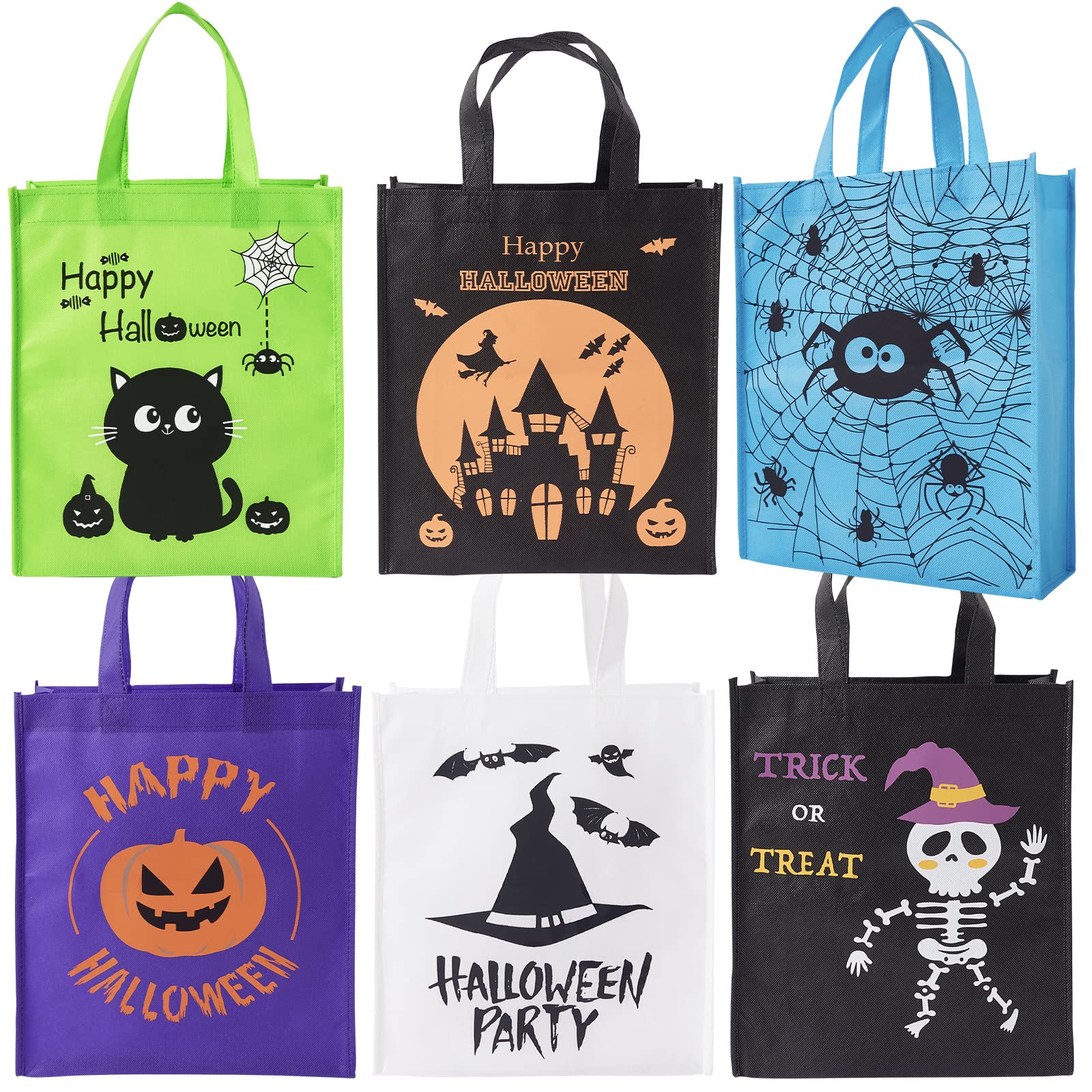 HEYTUYA 6 Pack Large Halloween Bags, Halloween Bags with Handles, Halloween Treat or Trick Bags for Kids, Gift Bags Trick Bags Halloween Kids Party Favor Supplies, Non-Woven Tote Bag Halloween Bags
