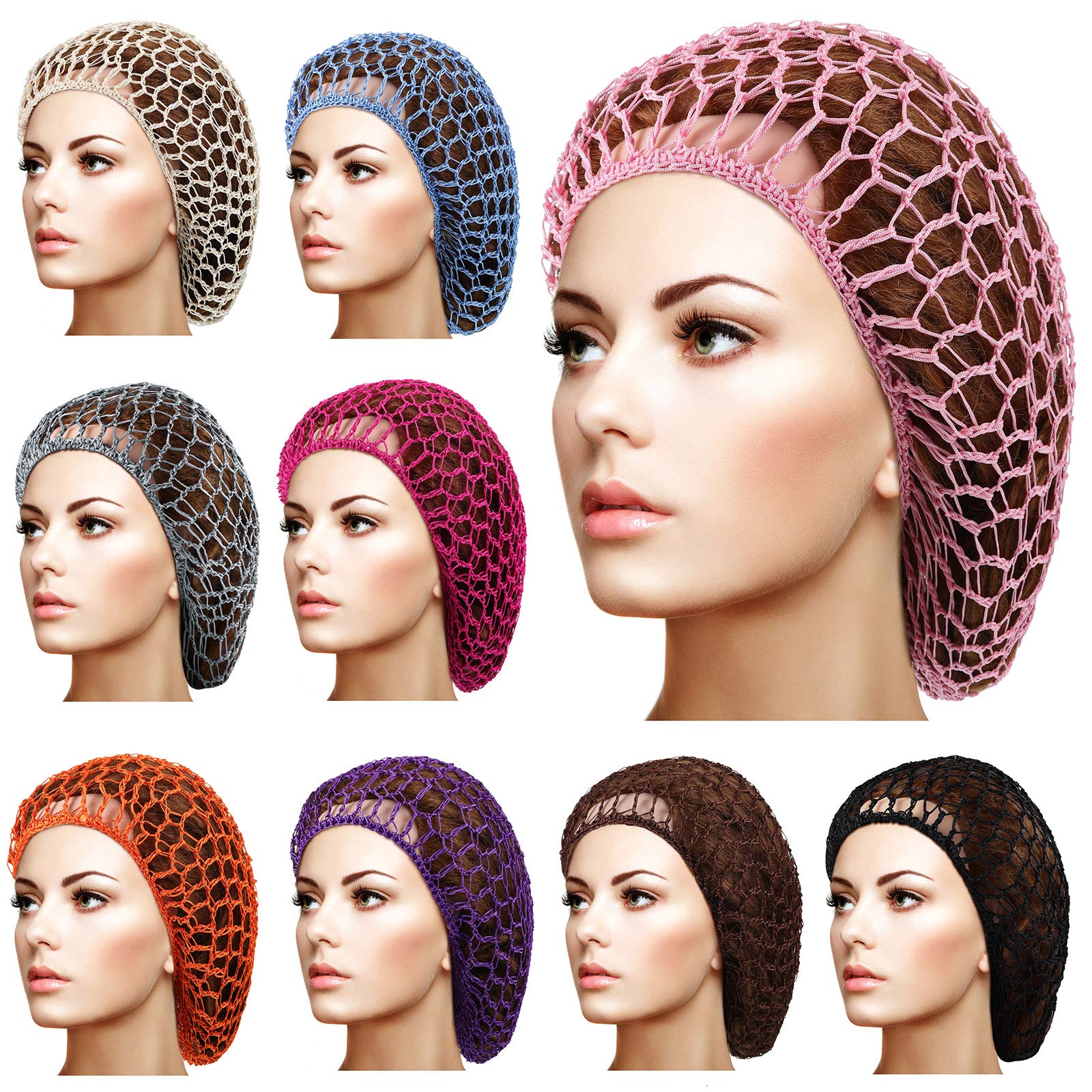 9 Pieces Mesh Hair Net Rayon Head Bands for Sleeping Crochet Hairnet, Hair Covers Ornament, Hair Accessories for Women, 9 Colors