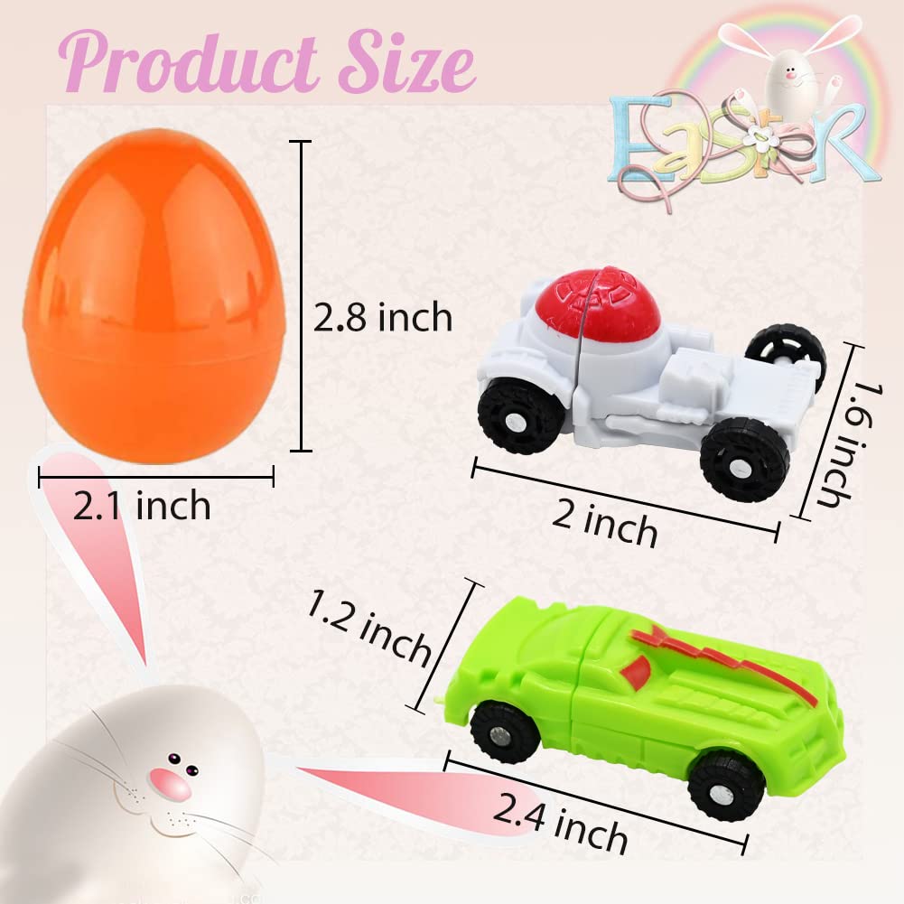 12 Packs Easter Eggs Filled with Deformation Cars Toys, 2.8" Plastic Surprise Eggs Prefilled with Transform Car Robot Toys for Kids Easter Egg Hunt, Easter Basket Filler, Easter Party Favor Event