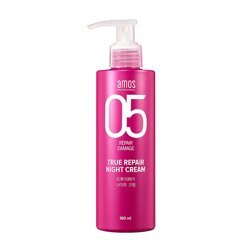 AMOS PROFESSIONAL True Repair Night Cream 6fl oz (180ml) | Intensive Nourishing Leave-In Conditioner for Dry & Damaged Hair | Anti-Frizz, Hydration and Nutrition No Wash & Leave-In Conditioner | Korean Leave-In Conditioner