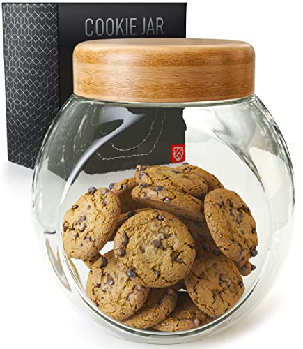 Glass Cookie Jar with Airtight Lids - Cookie, Pastries, Cake and Candy Jar, Dog Treat Container, BPA-Free Clear Glass Storage Container Canister - Cookie Jars For Kitchen Counter with Bamboo Lid -76oz