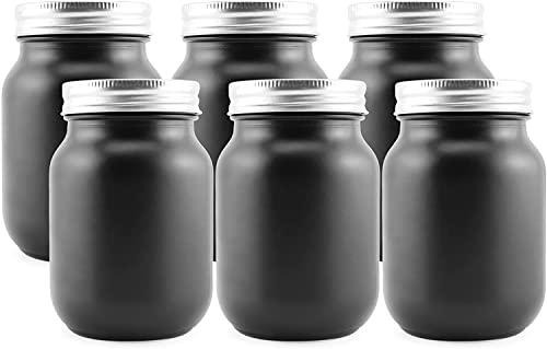 Darware Black Chalkboard Mason Jars (Pint Size, 6-Pack); Black-Coated Blackboard Surface Glass Jars for Arts and Crafts, Gifts, and Rustic Home Decor