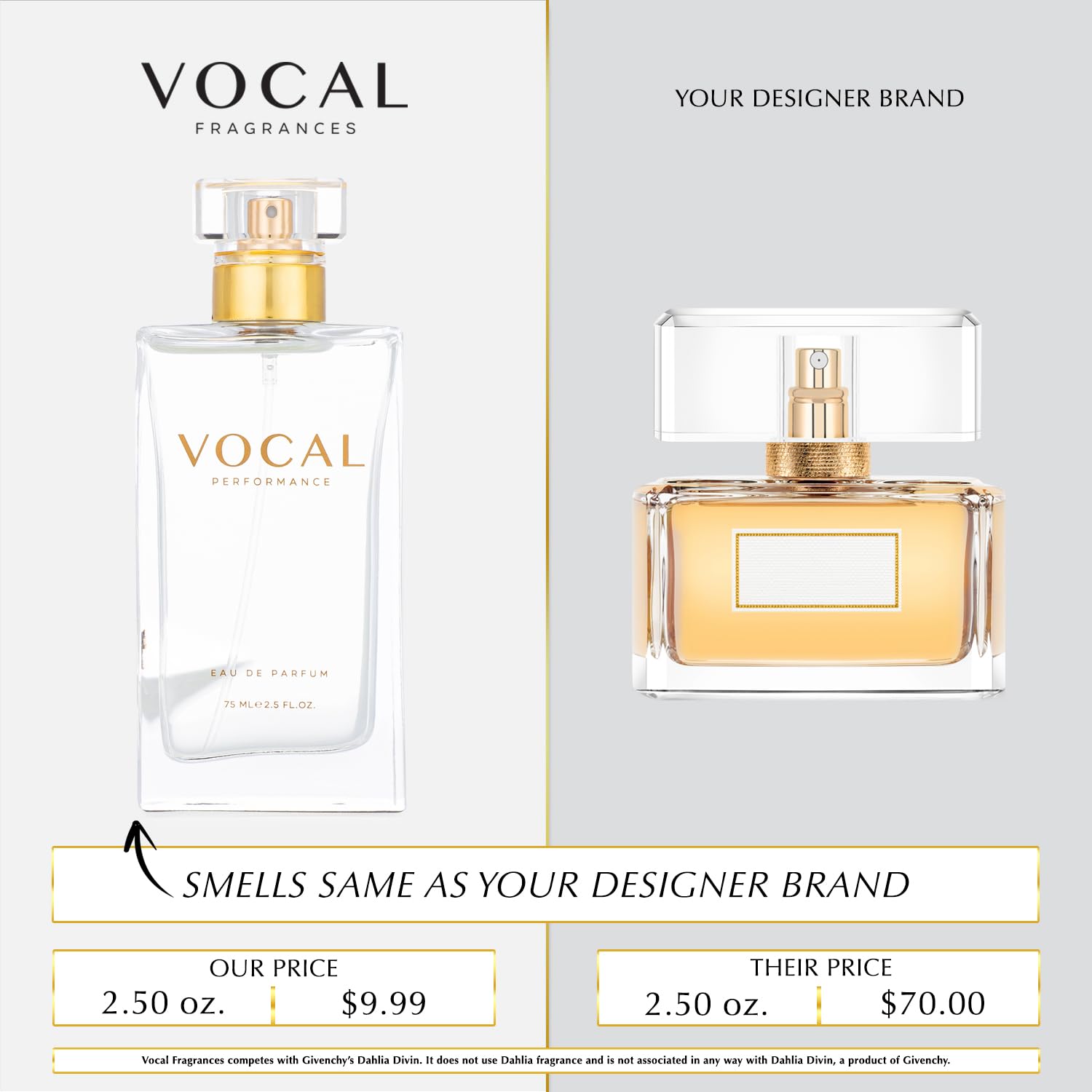 Vocal Performance W010 Eau de Parfum For Women Inspired by Givenchy Dahlia Divin 2.5 FL. OZ. Perfume Replica Version Fragrance Dupe Consentrated Long Lasting