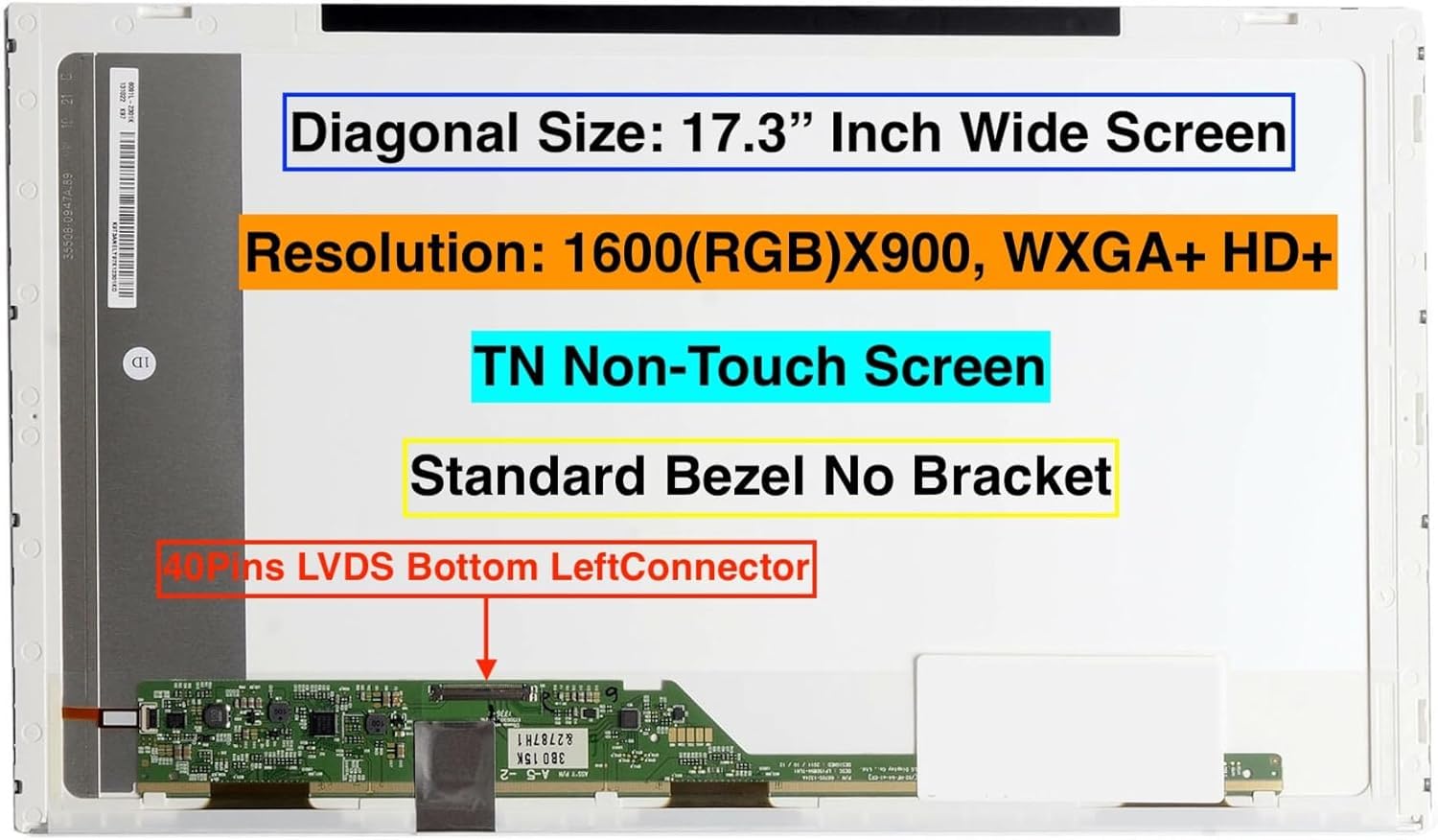 EM EMAJOR TECH New Screen Replacement for LP173WD1-TLN1 LP173WD1 (TL)(N1) 1600X900 HD+ Non-Touch LCD LED Display