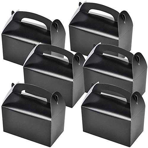 ArtCreativity Black Treat Boxes for Candy, Cookies and Party Favors - Pack of 12 Cookie Boxes, Cute Cardboard Boxes with Handles for Birthday Party Favors, Holiday Goodies