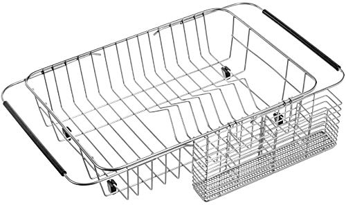 blitzlabs Dish Drying Rack Expandable Dish Drainer Rack Large Drain Dish Rack Shelf in Sink or Over Sink or On Counter Stainless Steel Dish Rack with Utensil Silverware Cutlery Holder