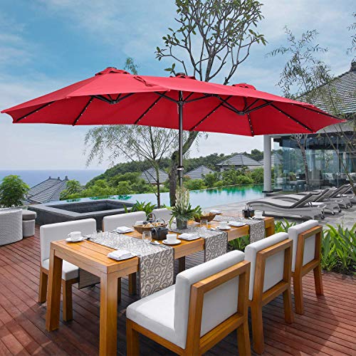 15 Ft Solar LED Patio Double-Sided Umbrella Table Umbrella with Crank Handle & 48 LED Lights