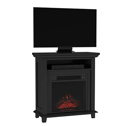 29-Inch Tall Electric Fireplace TV Stand – Freestanding Entertainment Console with Shelf, Faux Logs and LED Flames by Northwest (Black)