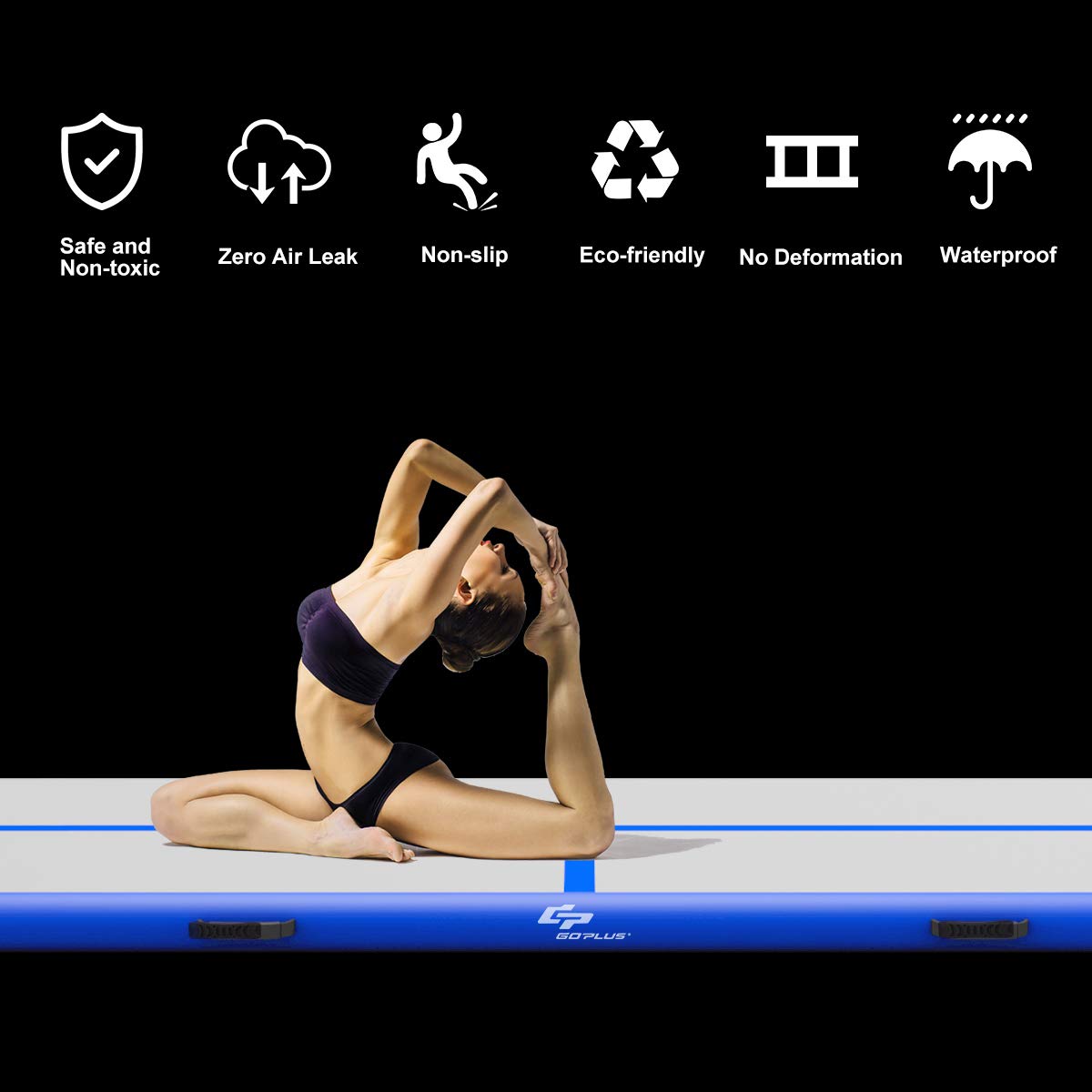 10ft Inflatable Tumbling Gymnastics Mat, Thickness Mat with Air Pump for Cheerleading/Beach/Pool/Home Use (blue)