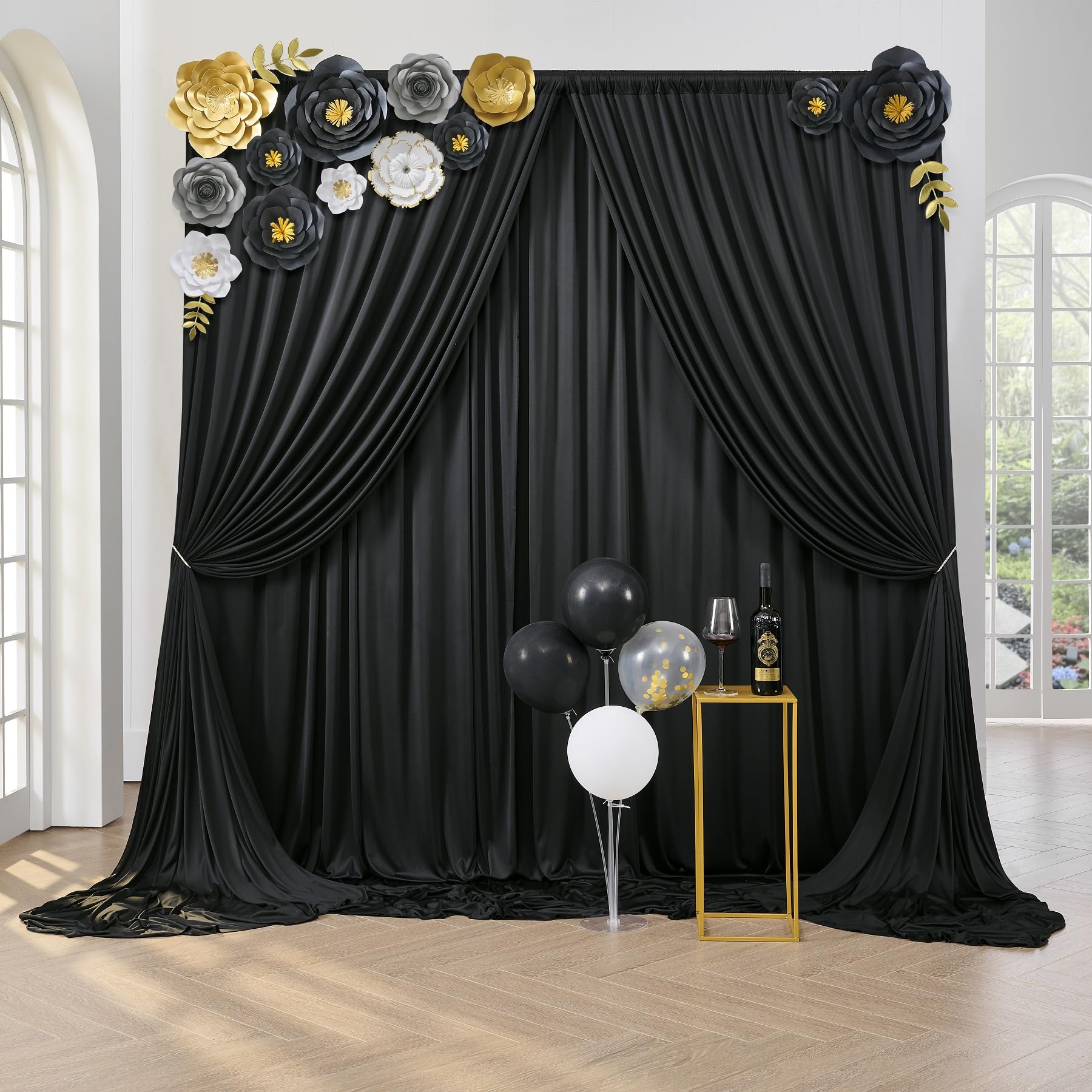 10 ft x 40 ft Wrinkle Free Black Backdrop Curtain Panels, Polyester Photography Backdrop Drapes, Wedding Party Home Decoration Supplies