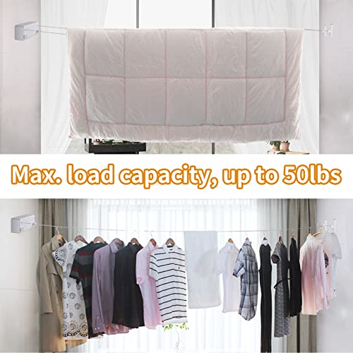 Danpoo Retractable Clothesline, 13.8 Ft Stainless Steel Double Clothes line retracting Indoor, Heavy Duty Retractable Laundry Line Wall Mounted, White