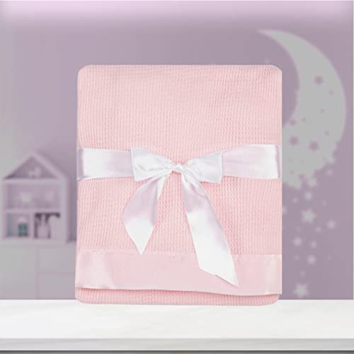 UniBabe Thermal Waffle Weave Baby Blanket with Satin Nylon Trim (Pink), Oversized