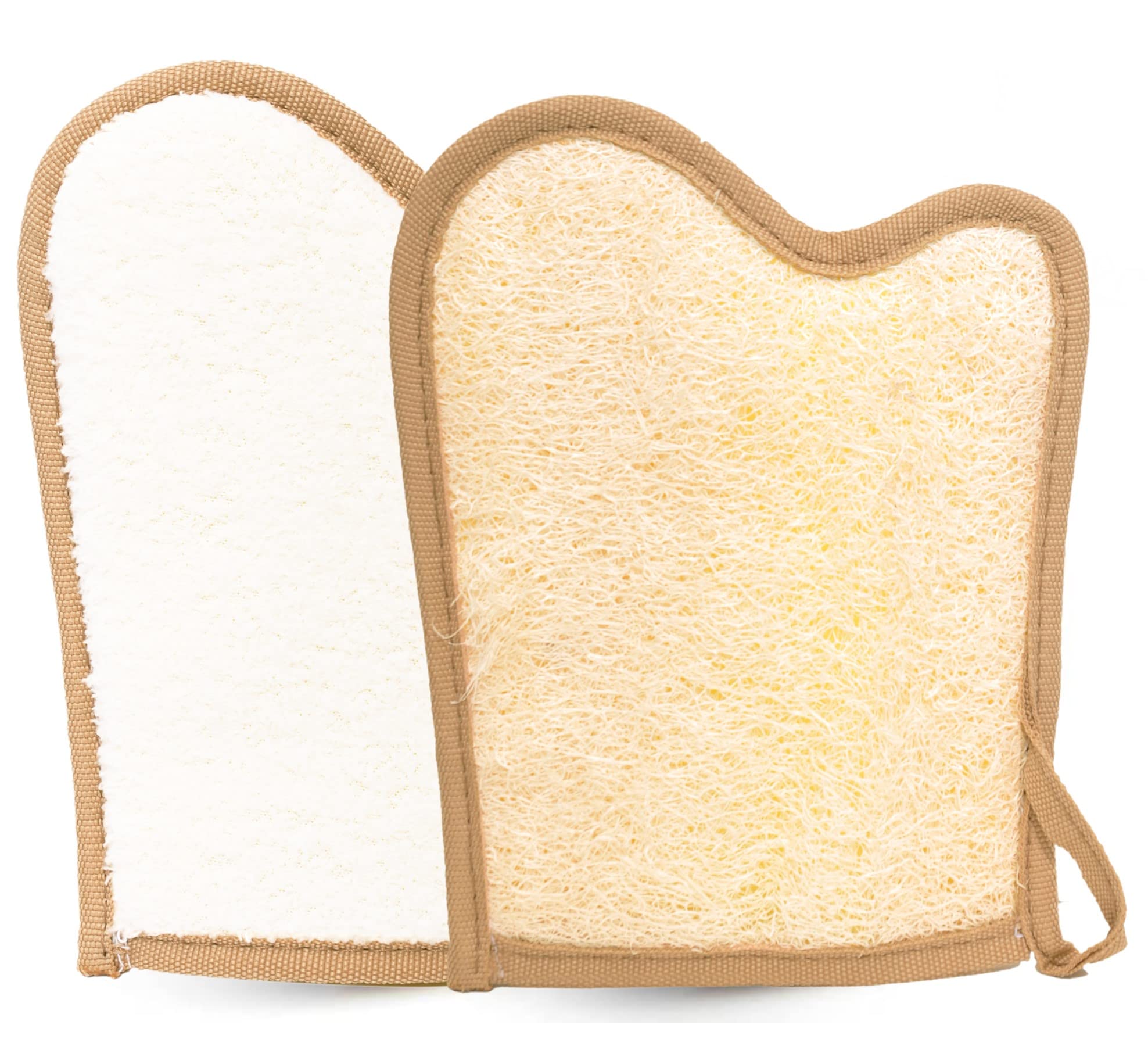 2 Exfoliating Body Scrubber Loofah Mittens Bath Sponge, All-Natural Egyptian Bath & Shower Exfoliating washcloth - Loofa Natural Sponge for Face, Back & Body, Eco Friendly and Biodegradable Loufa