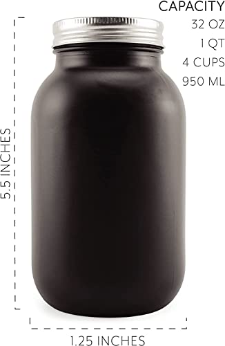 Darware Black Chalkboard Mason Jars (Quart Size, 2-Pack); Black-Coated Blackboard Surface Glass Jars for Arts and Crafts, Gifts, and Rustic Home Decor