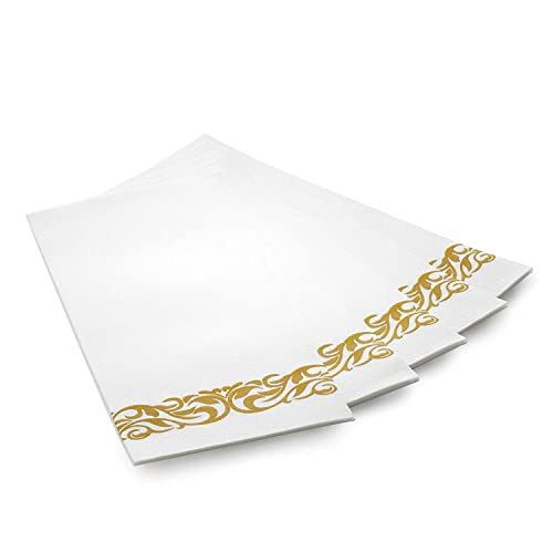 700 Piece Gold Dinnerware Set - 200 Gold Rim Plastic Plates - 300 Gold Plastic Silverware - 100 Gold Plastic Cups - 100 Linen Like Gold Paper Napkins, 100 Guest Disposable Gold Dinnerware Set