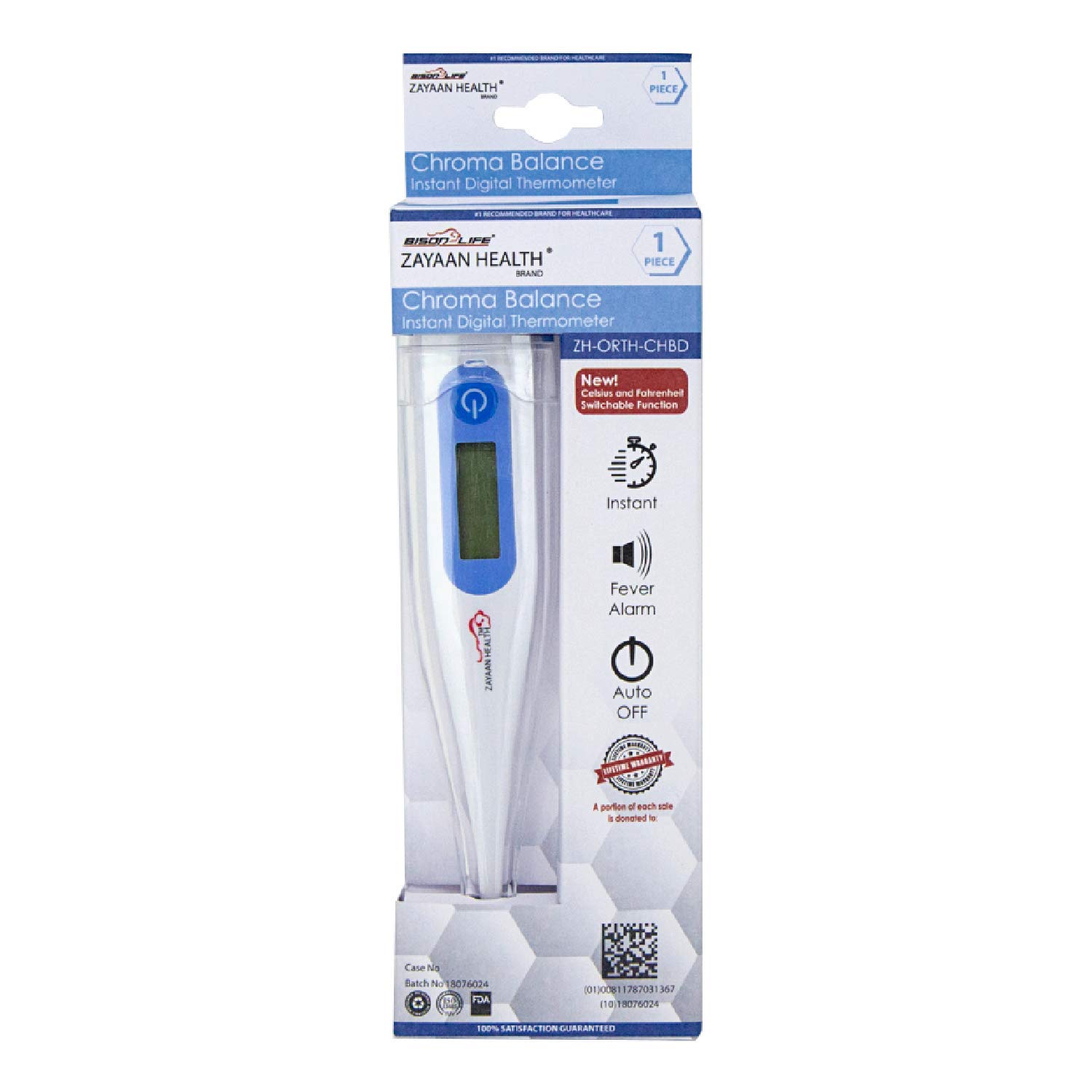 ZAYAAN HEALTH Chroma Balance Instant Digital Thermometer | Instant Reading, Fever Alarm, Auto OFF, BLUE