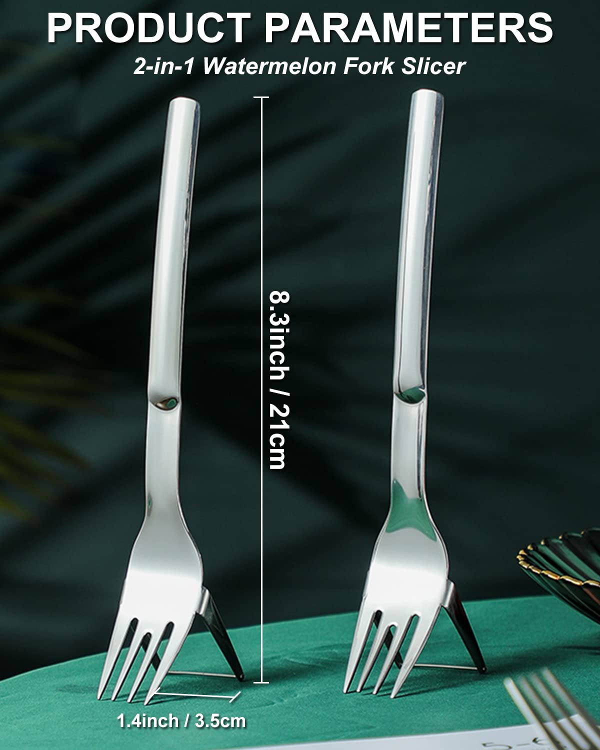 2 PCS Watermelon Slicer Cutter, 2-in-1 Watermelon Fork Slicer, Stainless Steel Cutting Fork Artifact, Fruit Watermelon Carving and Cutting for Home Party (2)