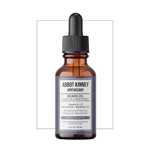 ABBOT KINNEY APOTHECARY Softening Beard Oil, Strengthens and Conditions Beards, Blend of Natural Oils, 2 oz (Wood Reserve)