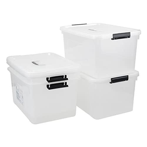 CadineUS 17.5 Liter Clear Boxes, Plastic Storage Bin with Lid Set of 4