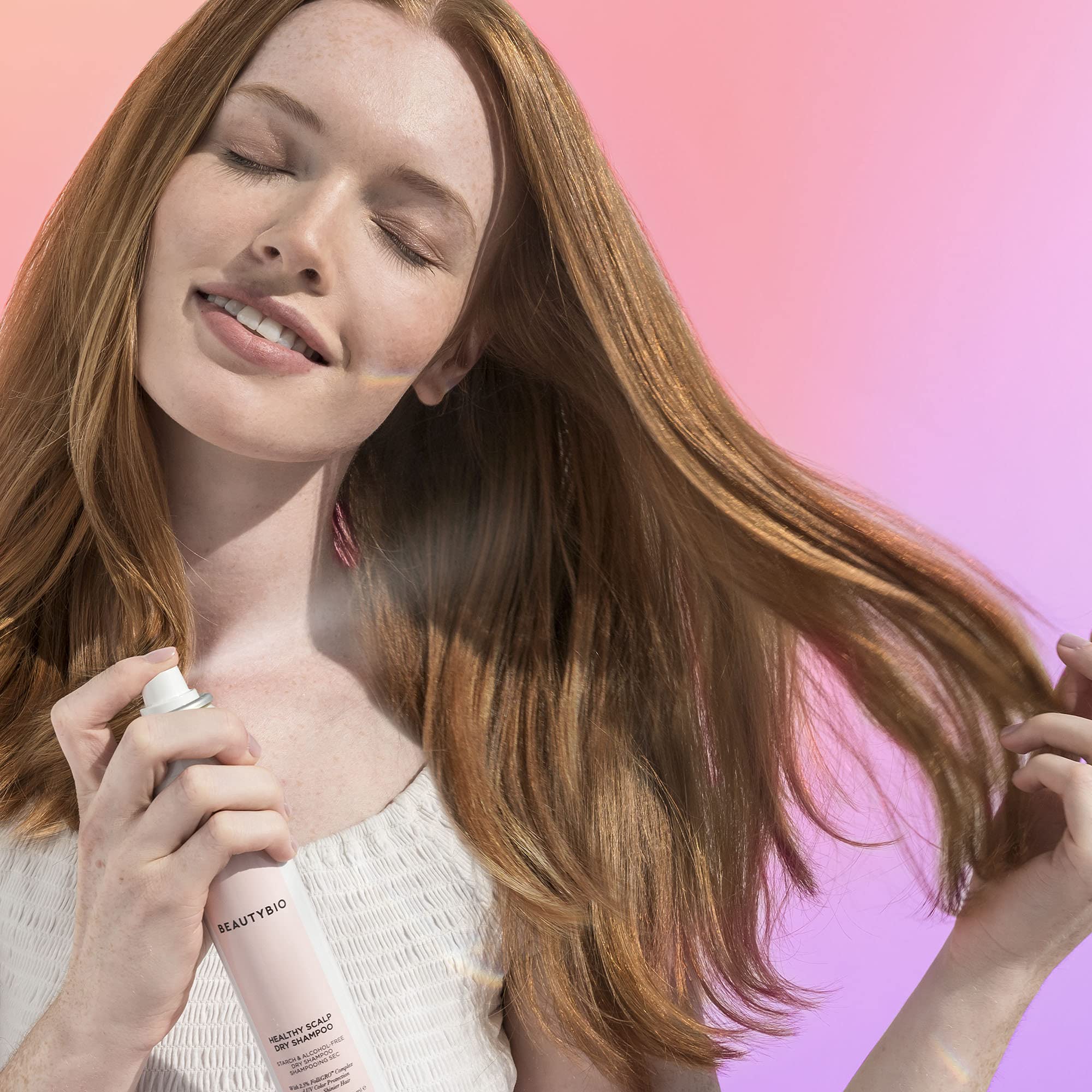 BeautyBio Healthy Scalp Dry Shampoo. Benzene Free, Starch & Alcohol-Free Dry Shampoo. Instantly Deep Cleans Roots for that just-washed volume, bounce, shine and scent in seconds.