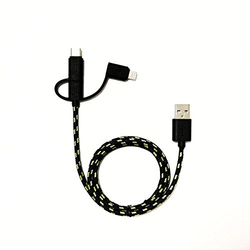 3-in-1 Cable (Apple Lightning-USB Type-C-microUSB) Hi Strength Braided Cable (1 Meter) (2 PCS)