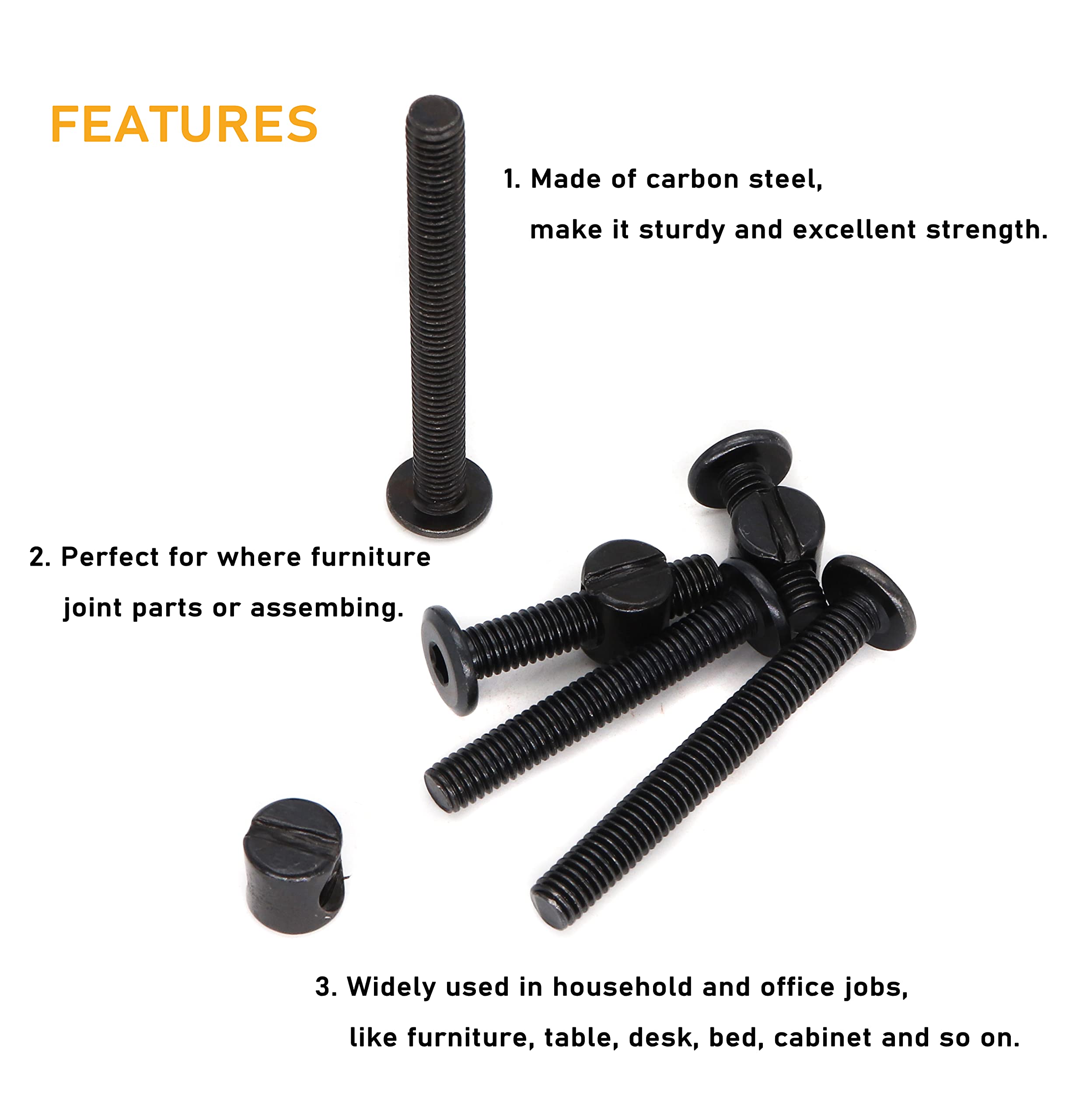Baby Bed Crib Screws Hardware Replacement Kit, binifiMux 100pcs M6x15mm/25mm/35mm/45mm/55mm/65mm/75mm Black Hex Drive Socket Cap Screws Barrel Nuts Assortment Kit for Beds Chairs Furniture