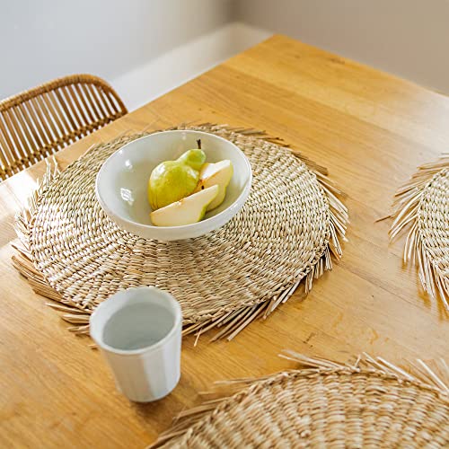 Artera Set of 6 Oversized Round Seagrass Placemat, 15" Round, Woven Table Mats, No-Slip Natural Heat Resistant Mats for Table, Coasters, Pots, Pans & Teapots in Kitchen (Round 10)
