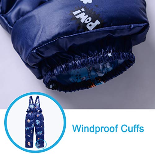 2 Piece Boys Winter Snowsuit, Kids Clothing Sets Girls Hooded Duck Down Jacket + Snow Bib Ski Pants Dinosaur Blue 4-5 Years