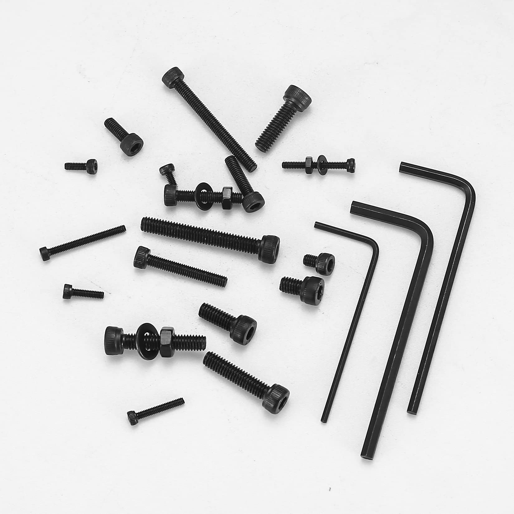 1080 Pcs M2 M3 M4 Hex Button Socket Head Cap Screws Bolts Nuts Flat Washers Assortment Kit, Alloy Steel Black Machine Screws and Nuts and Bolts and Washers Set (1080Black)