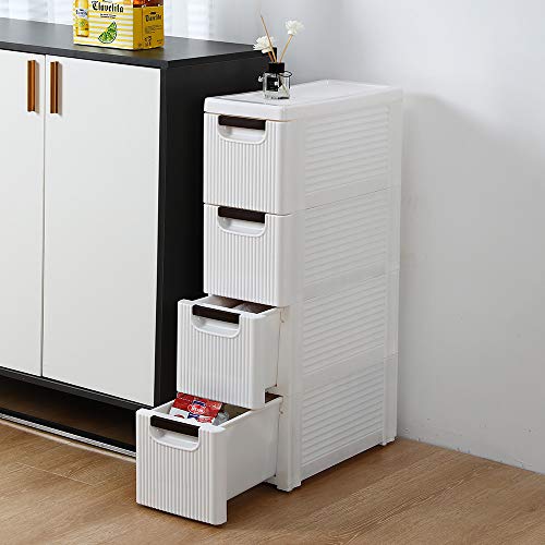4 Storage Drawer Rolling Cart Organizer and Storage,Plastic Unit on Wheels Narrow Slim Bathroom Storage Cabinet Organizer