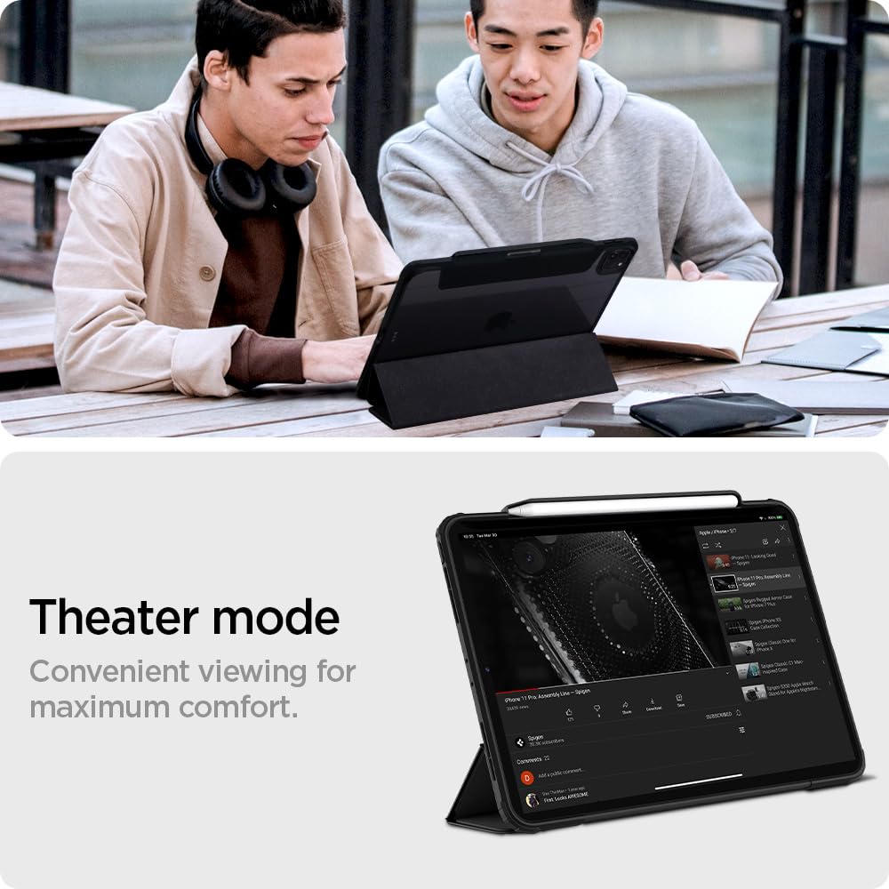 Spigen Ultra Hybrid Pro Designed for iPad Pro 11 inch Case M2 4th Generation (2022) / 3rd Generation (2021) / 2nd Generation (2020) / 1st Generation (2018) / Transparent Back and Pencil Holder - Black