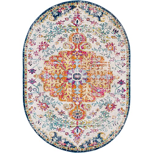 Artistic Weavers Odelia Vintage Bohemian Area Rug,3' x 5' Oval,Orange/Navy