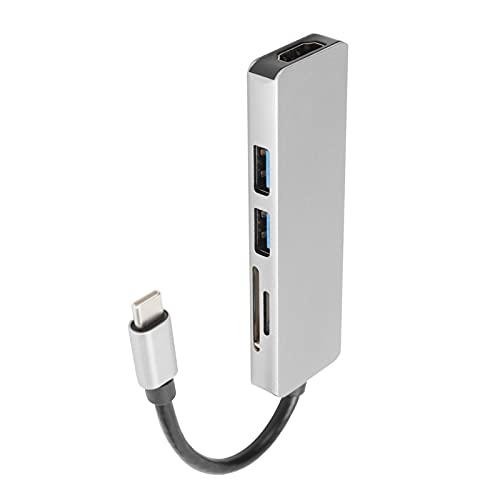 5 in 1 TypeC to Multi Interface Hub,TypeC 5.0GBS Docking Station TypeC to HD Multimedia Interface/Storage Card/USB Adapter with 4K Connection