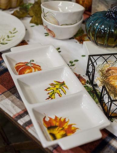 Boston International Pumpkin Harvest Ceramic Serveware, Large, Tri Serving Plate