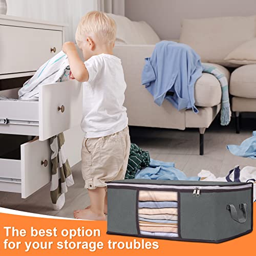 35L Practical Size Clothes Storage Bags with Clear Window, Double Zippers, Storage Bins for Under Bed, Closet Organizers and Storage Containers for Blankets Clothing Baby Clothes, 6 Pack, Grey