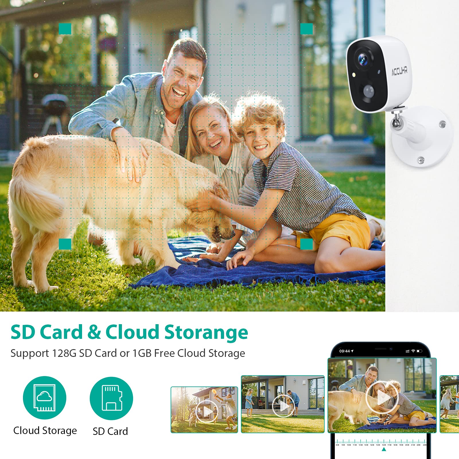 ACCUHR Outdoor Wireless Security Camera System,1080P WiFi Home Surveillance Camera 2-Way Audio, Full Color Night Vision, PIR Motion Detection, Siren Alarm