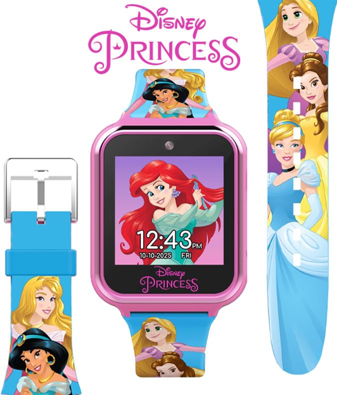Accutime Disney's Princess Kids' Touchscreen Interactive Smartwatch, Built in Selfie-Camera, Easy-to-Buckle Strap, Model: PN4258AZ