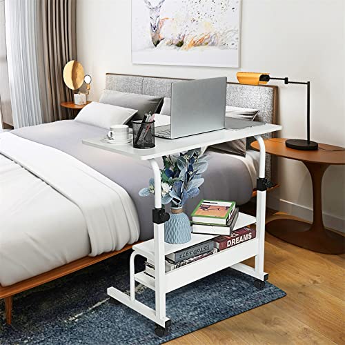 Computer-Desk Office-Desk, Small-Folding Gaming-Laptop Home-Office Desks for Small Spaces, Writing Study Desk Table with Storage for Home Bedroom, Adjustable Height 32×16×25-36 inches (White)